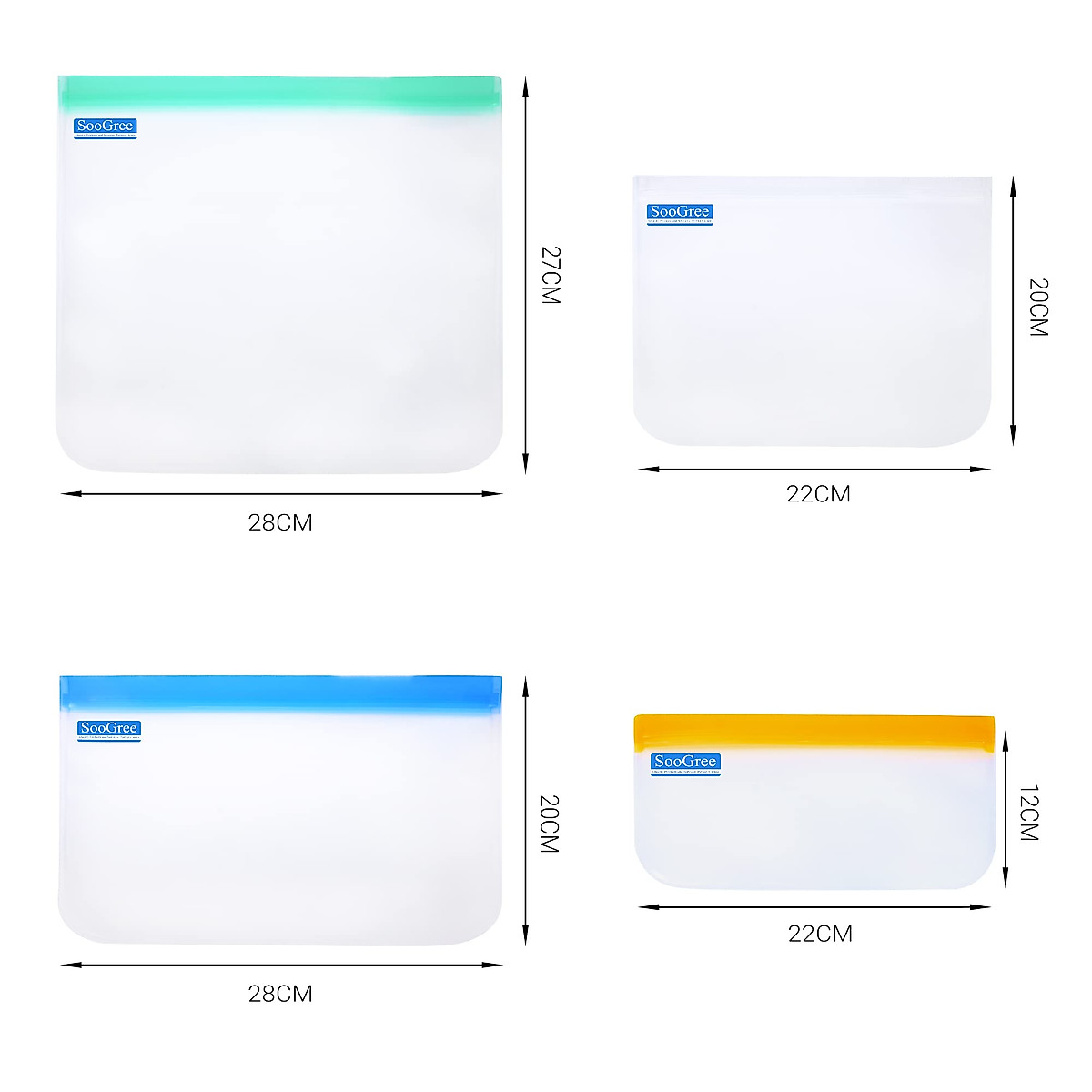 Reusable Food Storage Bags-BPA Free Reusable Ziplock Preservation Bags-4 size Flat Airtight Seal Food Storage Container,Food Preservation Bag for Storing Fruit Veggies Meat Milk Snack Sandwich