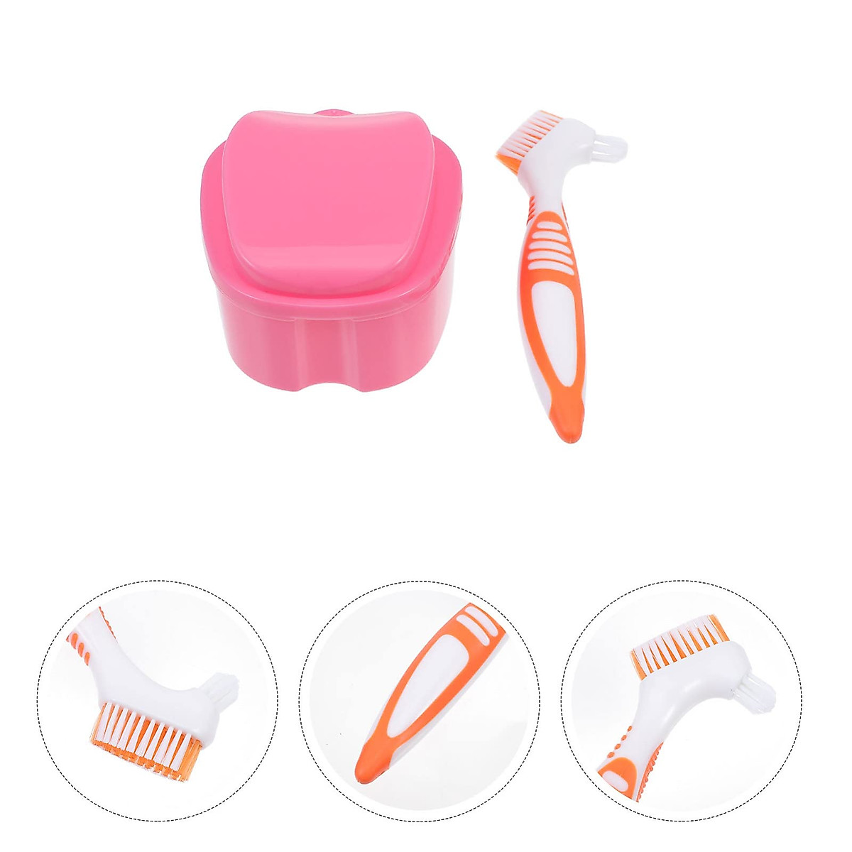 Healeved 1 Set False Toothbrush Set Container Denture Holder Denture Brush Toothbrush Denture Case False Teeth Cleaner Dentaduras Postizas Para Hombre Man Suit Travel Abs Storage Box Male