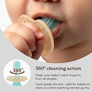 Haakaa 360° Silicone Baby Toothbrush – 100% Soft Food Grade Silicone, BPA-Free, Suction Base, Safe for Babies 6 Months+, Gentle Gum and Teeth Cleaning for Infants, Gum Massager