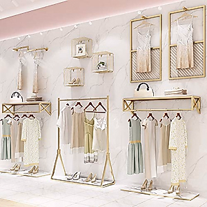 Iron Simple Clothing Tidy Rail,Display Shelf Clothes Rail,Women's Clothing Store The Mall, Wear-Resistant/Golden / 100×160×40cm