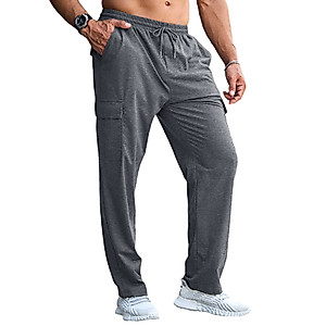 CTU Mens Fashion Baggy Sweatpants Lightweight Workout Cargo Sweatpants Athletic Pants Open Bottom Joggers with Pockets Darkgrey