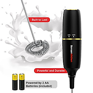Bonsenkitchen Electric Milk Frother Handheld, Portable Whisk Milk Foam Maker with Stainless Steel Stand, Battery Operated Drink Hand Mixer for Coffee, Matcha, Electric Stirrer Coffee Mixer Wand