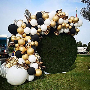 Black and Gold Balloon Arch Garland Kit-Macaron Black Balloon Metallic Gold Balloon White Balloon 132Pcs for Independence Day Birthday,Fiesta,Wedding,Christmas and Engagement.