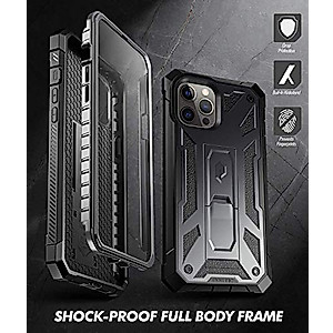 Poetic Spartan Series for iPhone 12 Pro Max 6.7 inch Case, Full-Body Rugged Dual-Layer Metallic Color Accent with Premium Leather texture Shockproof Protective Cover with Kickstand, Metallic Gun Metal