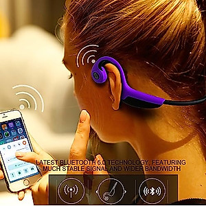 vapeonly Bone Conduction Headphones Bluetooth 5.0 Open Ear Wireless Headset Pink Purple Gym Earphone HiFi Stereo with Mic Sweatproof Sports Headphones for Running Driving Cycling (Purple)