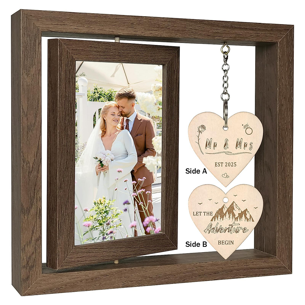 EYITUPC Rotating Floating Mr and Mrs EST 2025 Picture Frame, Wedding Gifts Bridal Shower Gifts Engagement Gifts for Newlywed Couples