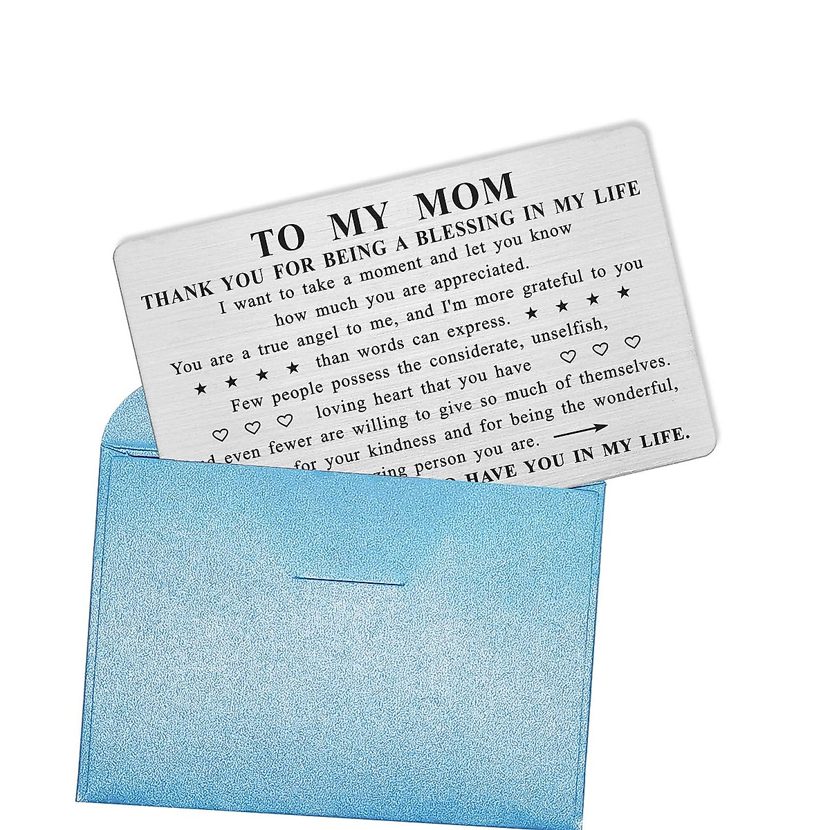 ABNTY Mothers Day Gifts for Mom, Thank You Mom Gifts, Mom Appreciation Card, Stainless Steel Engraved Wallet Insert