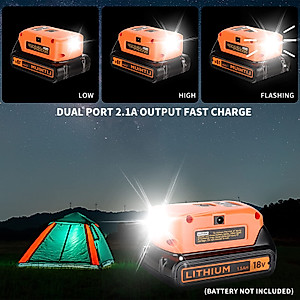 Battery Adapter for Black and Decker 20v Lithium Battery USB Phone Charger, Led Work Light with Dual USB Charger and 12v DC Port,Power Source Supply for 14.4-20v Max Lithium-Ion Battery