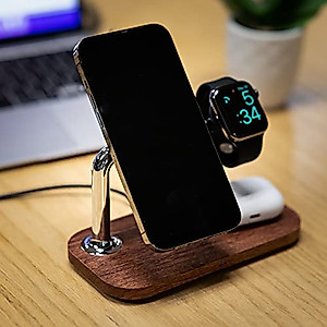 EDEN GROVE 3-in-1 Natural Wood Wireless MagSafe Compatible Magnetic Charger Stand Station for Apple iPhone 14/13/12, Plus, Mini, Pro, ProMax, Apple Watch AirPods, Fast Charging 15W