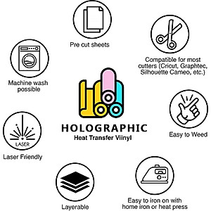 Holographic Heat Transfer HTV Vinyl Roll 12"x3ft for Easy to Cut & Weed, Silhouette Cameo and Cricut