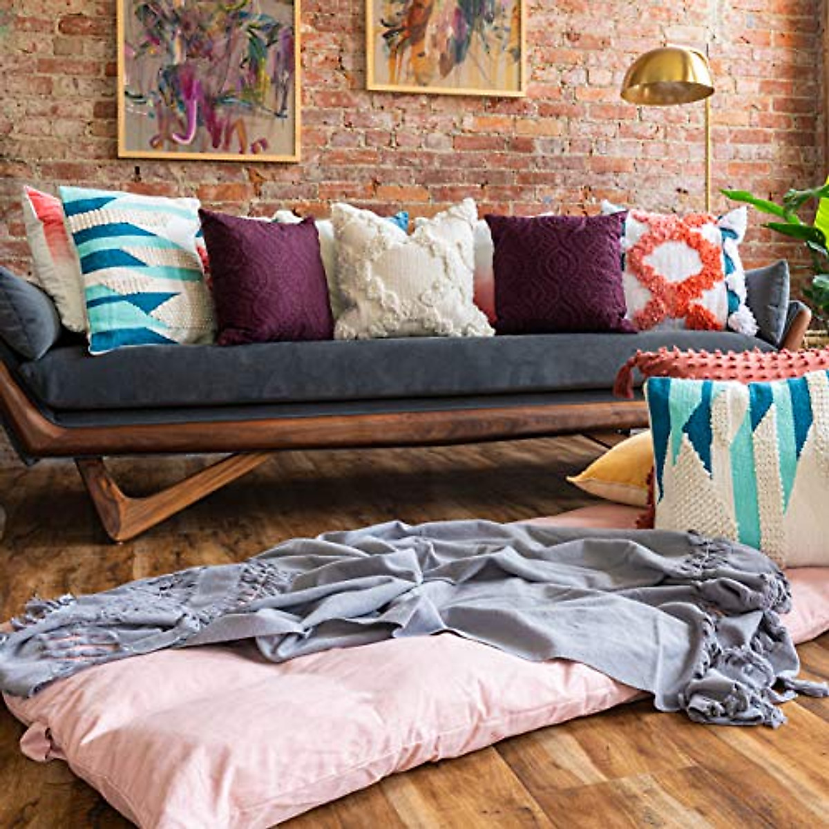 Refinery29 | Teagan Collection | 100% Cotton Luxury Decorative Textured Throw Pillows, Ultra Soft with Stylish Modern Woven Tufted Design for Home Décor, 18 x 18, Coral