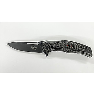 GIFTS INFINITY 3 Skull Personalized Laser Engraved Pocket Knife, Fathers Day, Groomsmen Gift, Graduation Gifts, Gifts for Men Free Engraving (Black)