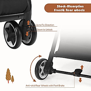 HONEY JOY Lightweight Baby Stroller, Compact One-Hand Luggage-Style Travel Stroller for Airplane, Fits Airplane Cabin & Overhead, Self-Standing Toddler Stroller w/Adjustable Backrest/Canopy(Gray)