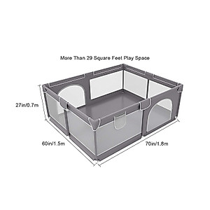Baby Playpen, Extra Large Playard for Toddlers, 29+ sq. ft Space, Kids' Safety Playard & Activity Center, Large Ball Pit for Indoor & Outdoor, Portable Anti-Fall Playpen for Infants (Grey)
