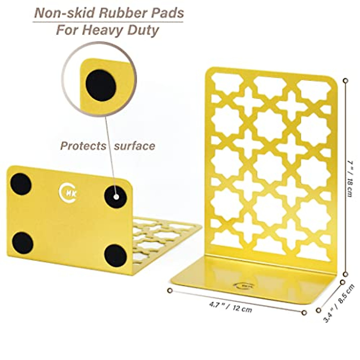 CNK Book Ends Bookends for Decorative Books Holder Bookend Shelves End Hold Heavy Duty Holders Stoppers Metal Stopper Cute Boho Bookshelf Holds Cookbook Office Home Set of 2 Bookends Pair Gold