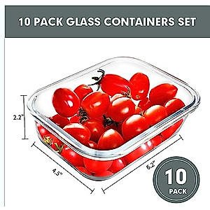 VERONES 10 Pack 22 OZ Glass Meal Prep Containers, Airtight Glass Lunch Containers Set, Glass Food Storage Containers with Lids,BPA-Free, for Microwave, Oven, Freezer & Dishwasher Friendly,Grey