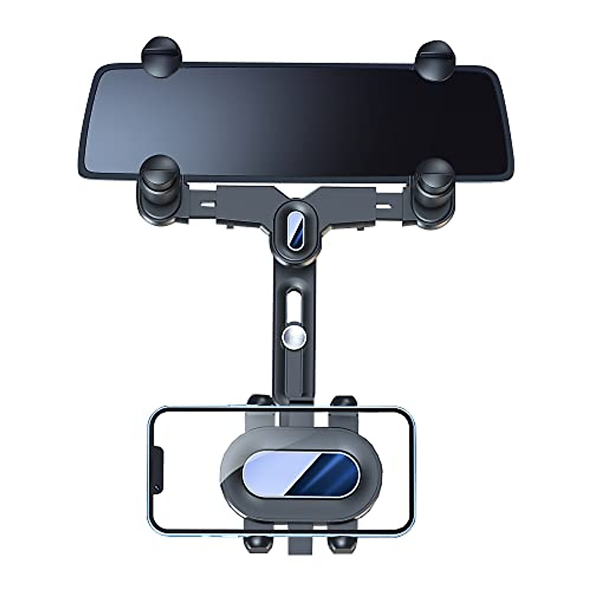 softcute Rearview Mirror Phone Holder for Car,360°Rotatable and Retractable Car Phone Holder, Four Corners Fixed Anti-Shake Design for All Phones and All Car Rearview Mirror with Button