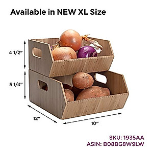 Bamboo Storage Bins for Pantry & Kitchen Cabinet Organizer Multi-Purpose 2 PC Stackable Set for Canned Goods, Vegetables, Pouches, Boxed Meals & more