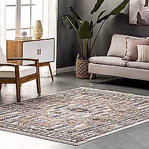 nuLOOM Jocelyn Global Inspired Medallion Fringe Area Rug, 3' x 5', Beige