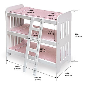 Badger Basket Triple Doll Bunk Bed with Ladder and Bedding for 20-Inch Dolls – Pink Gingham Design with Personalization Kit