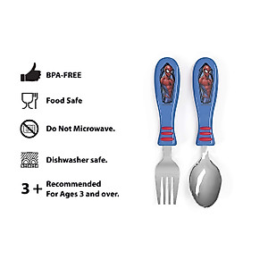 zak! 5-Piece Dinnerware Set, Marvel Spider-Man - Durable Plastic & Stainless Steel - Includes Tumbler, 8-Inch Plate, 6-Inch Bowl, Fork & Spoon - Suitable for Kids Ages 3+