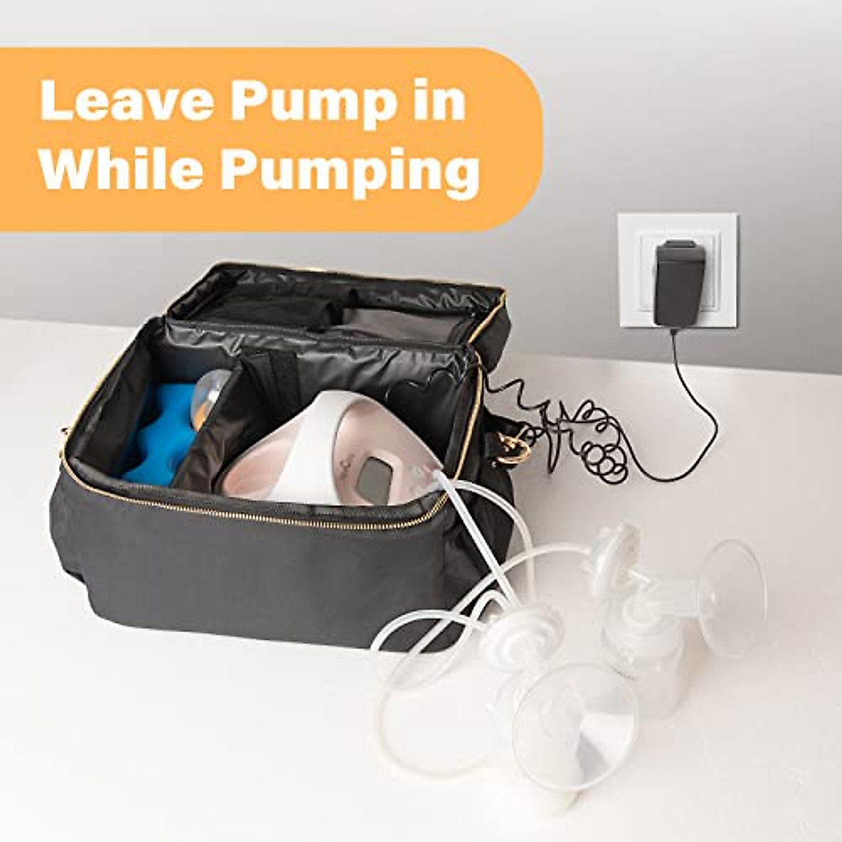 EliteMom Breast Pump Tote Bag (Patent Pending) - Stylish Pumping Bag Compatible with Spectra S1 S2 Gold, Medela, and More with Cooler for Working Moms