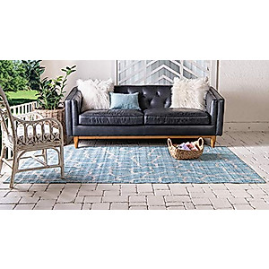 Unique Loom Outdoor Safari Collection Transitional Indoor & Outdoor Wildlife Inspired Animal Print with Giraffe Design Area Rug, 8 ft x 11 ft 4 in, Aqua Blue/Ivory
