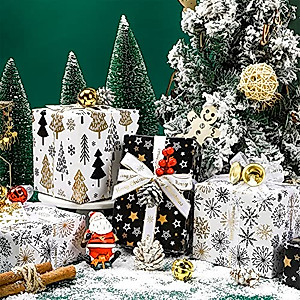 MAYPLUSS Wrapping Paper Roll - Mini Roll - 17 inch X 120 inch Per roll - 3 Different Christmas Black Gold Design (42.3 sq.ft.ttl)