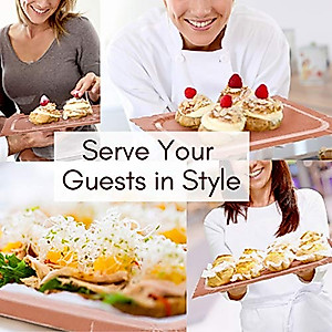 6-Pack Rose Gold Disposable Serving Trays - 9.5" x 13.5" Serving Tray Set - Heavy Duty Cardboard Cookie Platter - Decorative Disposable Trays - Rose Gold Serving Trays and Platters for Dessert Table