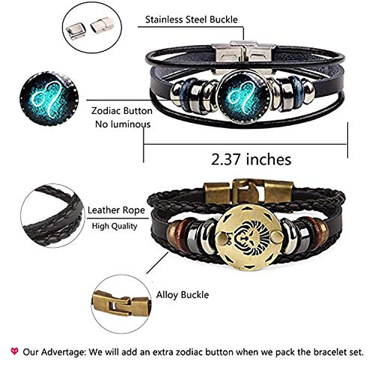 Dcfywl731 2Pcs Taurus Zodiac Bracelets for Women 12 Constellations Multilayer Leather Bracelet Handmade Woven Zodiac Sign Wrap Wristband Cuff Bracelet Zodiac Gifts for Birthday Christmas