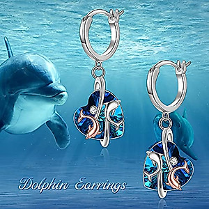 Dolphin Earrings Sterling Silver Crystal Dolphin Hoop Earrings Dolphin Jewelry Gifts for Women Daughter