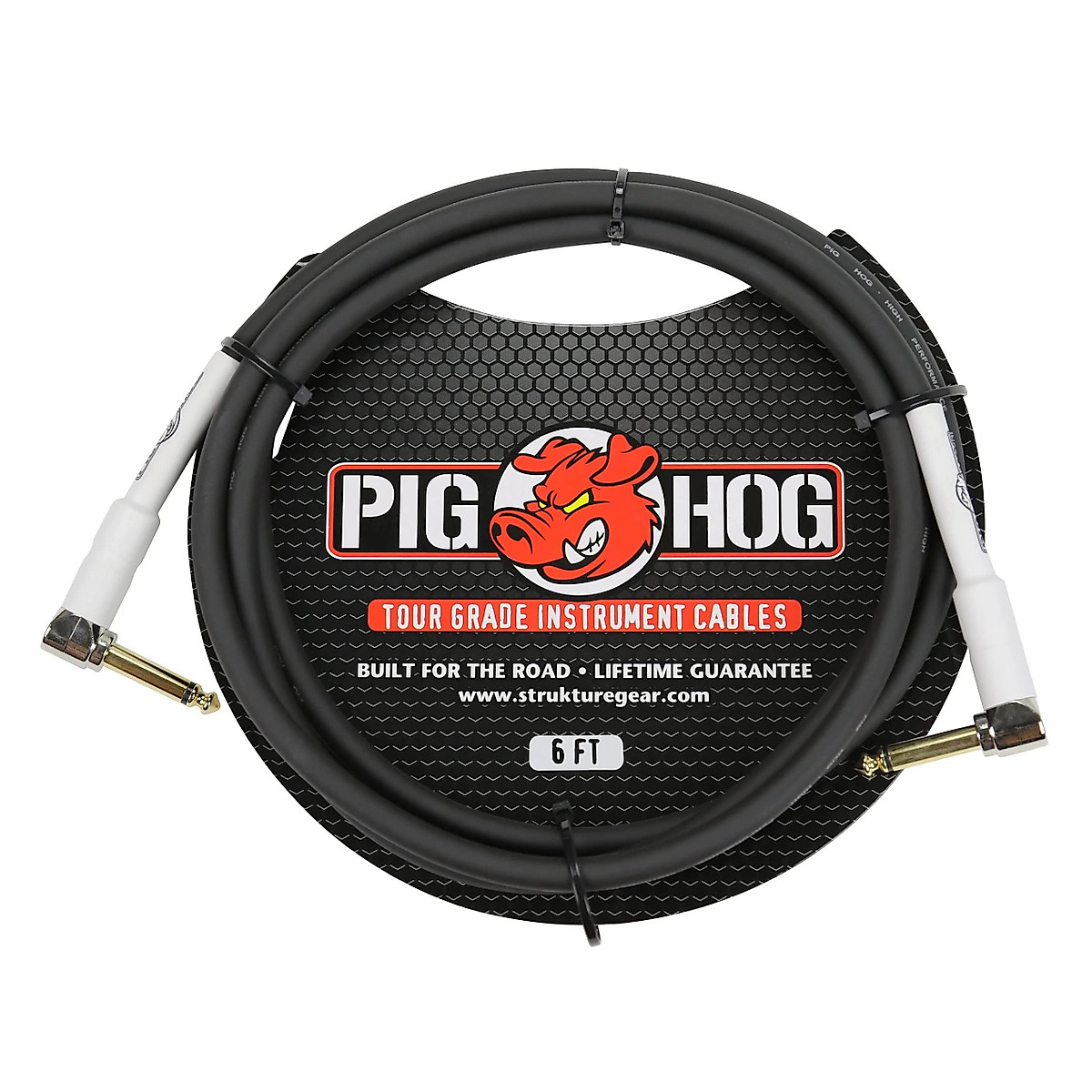 Briskdrop Pig Hog PH6RR High Performance 8mm Right-Angle 1/4'' Guitar Instrument Cable, 6 Feet - 2 Pack