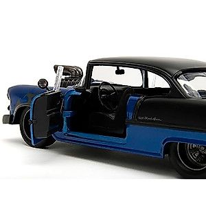 1955 Chevy Bel Air Blue Metallic and Black with Black Flames Bigtime Muscle Series 1/24 Diecast Model Car by Jada 34721