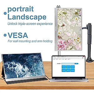 HONGO Portable Monitor 15.6'' 1080P FHD USB-C Portable Laptop Monitors Smart Cover & Dual Speaker, HDMI Computer Display IPS HDR External Gaming Monitor for PC Phone Mac Xbox PS4 Switch (P16B)