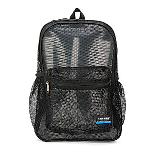 K-Cliffs Heavy Duty Classic Gym Student Mesh See Through Netting Backpack | Padded Straps | Black