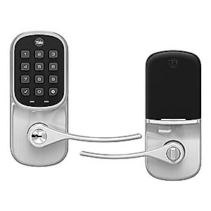 Yale Assure Lever - Z-Wave Smart Door Lever for Keyless Access (for Doors with no deadbolt) - Works with Ring Alarm, Samsung SmartThings and More -Satin Nickel - YRL216-ZW2-619