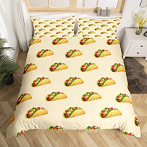 Erosebridal Taco Bedding Set Mexican Fast Food Comforter Cover Twin Mexican Party Decorations Duvet Cover, Delicious Food Cartoon Style Bedspread Cover with 1 Pillow Case, Zipper Closure