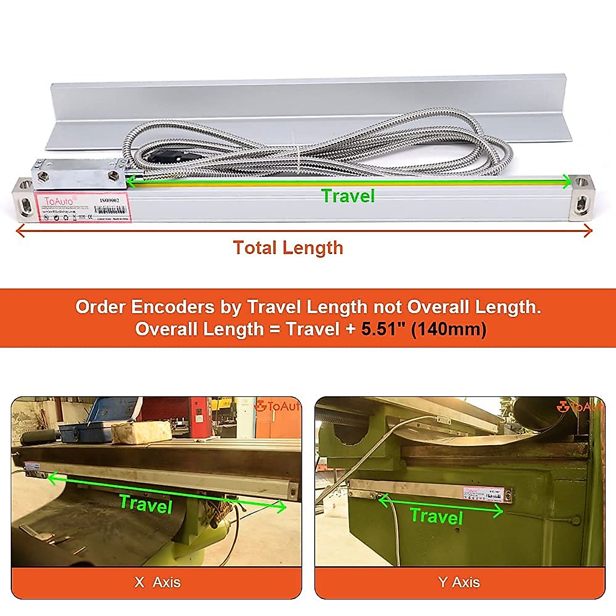 TOAUTO 12' '& 40'' 2 Axis DRO Digital Readout Linear Scale 300mm+1000mm Linear Encoder for Milling Lathe Machine
