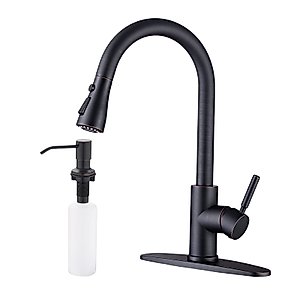 WEWE Oil Rubbed Bronze Kitchen Faucet with Pull Down Sprayer, 360 Degree Rotation, 24" Pull Out Hose, 3-Mode Setting, Easy Installation