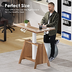 Standing Desk, Electric Height Adjustable Desk with 100% Solid Walnut Wood, Adjustable Height from 29.1″-47.6″, Advanced Motor, Silent & Smooth Lift, Smart Controller, Sit Stand Desk for Home Office