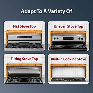 IIIOIIIA Bamboo Over The Stove Spice Shelf for Kitchen Storage, 31.5" Kitchen Spice Rack Organizer Stove Top Shelf with 6 Hooks, 11.4" Height Extra Storage Countertop, Easy to Assemble