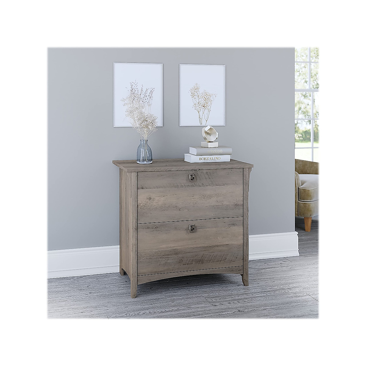 Bush Furniture Salinas Lateral 2 Cabinet Filing Drawer | Home Office Storage Organizer, Driftwood Gray