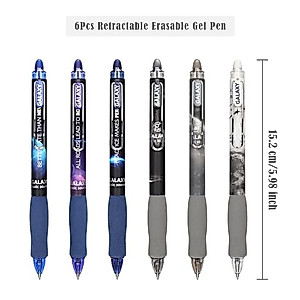 BAYTORY 6Pcs Retractable Erasable Gel Pens, Black Ink Pen with Eraser Clear, Smooth Writing Comfortable to Use for Note Taking Marking Planner Crossword Puzzles (Black)