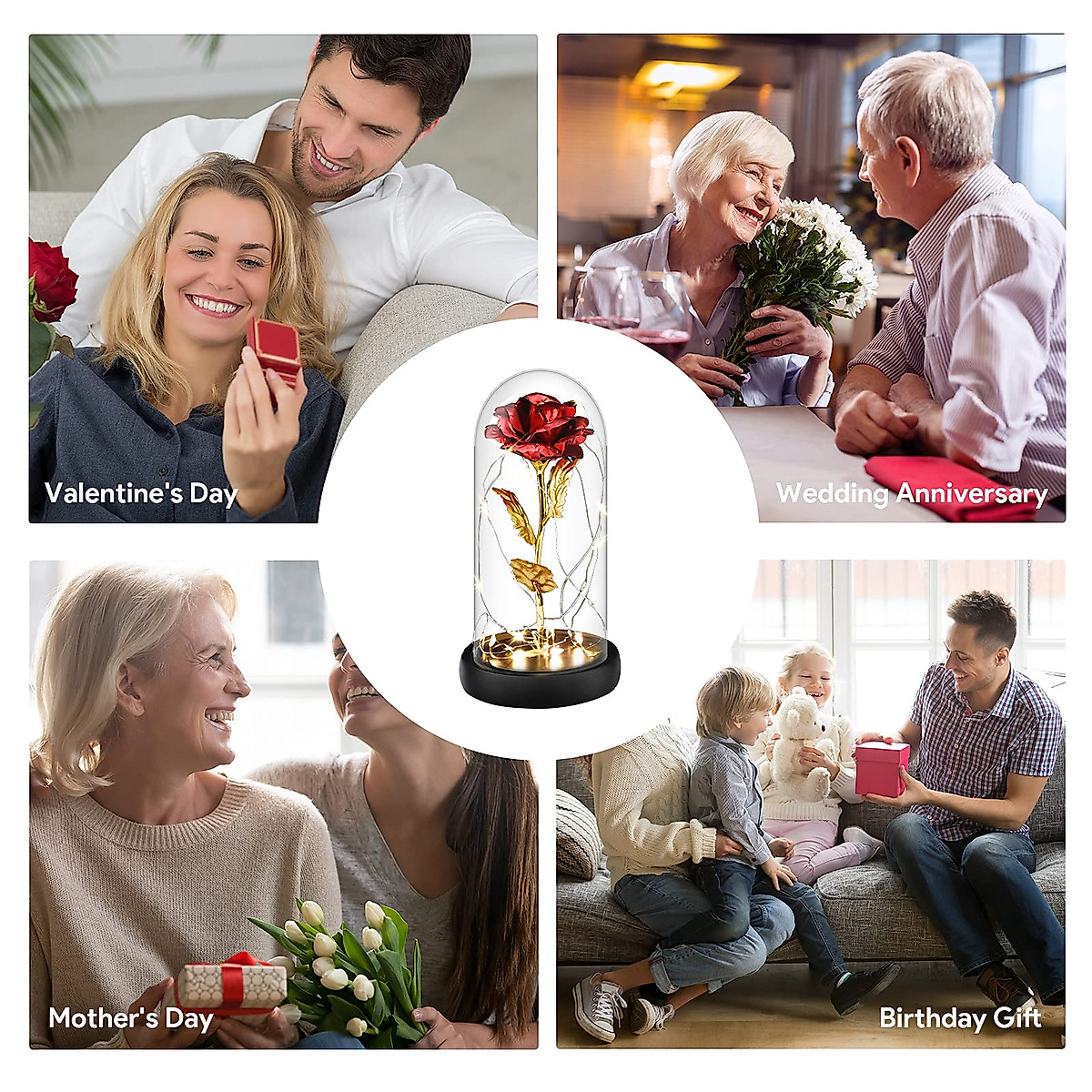 AUGOLA for Her Galaxy Rose, Forever Rose in Glass Dome Rainbow, Unique Love Flower Gifts for Her, Girlfriend, Wife, Mom, Grandma, Women Gifts for Valentines Birthday Mother's Day