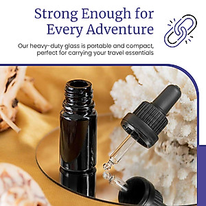 Infinity Jars Glass Dropper Bottle Ultraviolet Black Glass Tincture Bottle 5ML (.17 Fl oz) w Eye Droppers Caps, Leak-Proof Travel Bottle for Essential Oils, Liquids | Amber Glass Dropper Bottle