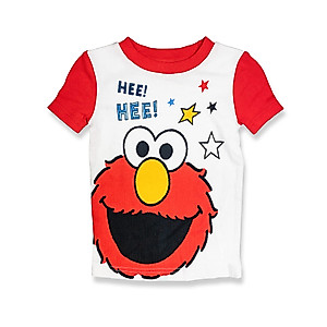 Sesame Street Elmo Toddler,2 Piece Pajama Set,with Matching Toddler Elmo Slippers, 100% Cotton, Red, Size 4T
