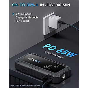 NWISE Car Jump Starter, 3000A Peak 25800mAh Portable Battery Starter (Up to 10L Gas or 8L Diesel Engine) with Smart Safety Jumper Clamps,12V Jump Boxes with 65W Fast Charging
