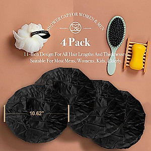 Extra Large Reusable Shower Cap for Men, Women (Black 4 Pack ) Satin Double Layer EVA Waterproof Long Hair Cap