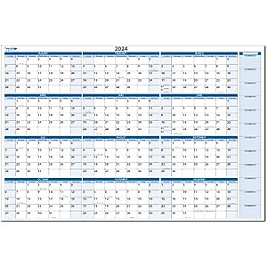 2024 Horizontal Sky Blue Wet & Dry-Erasable Wall Calendar 36 tall x 56 wide with next year planning area