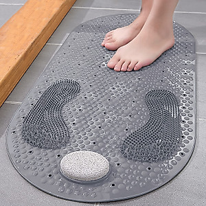 Shower Mat Foot Scrubber, Non-slip Bath Mat for Tub with Suction Cups, Shower Floor Bath Tub Mat with Feet Scrub Stone, 32 X 16 inch